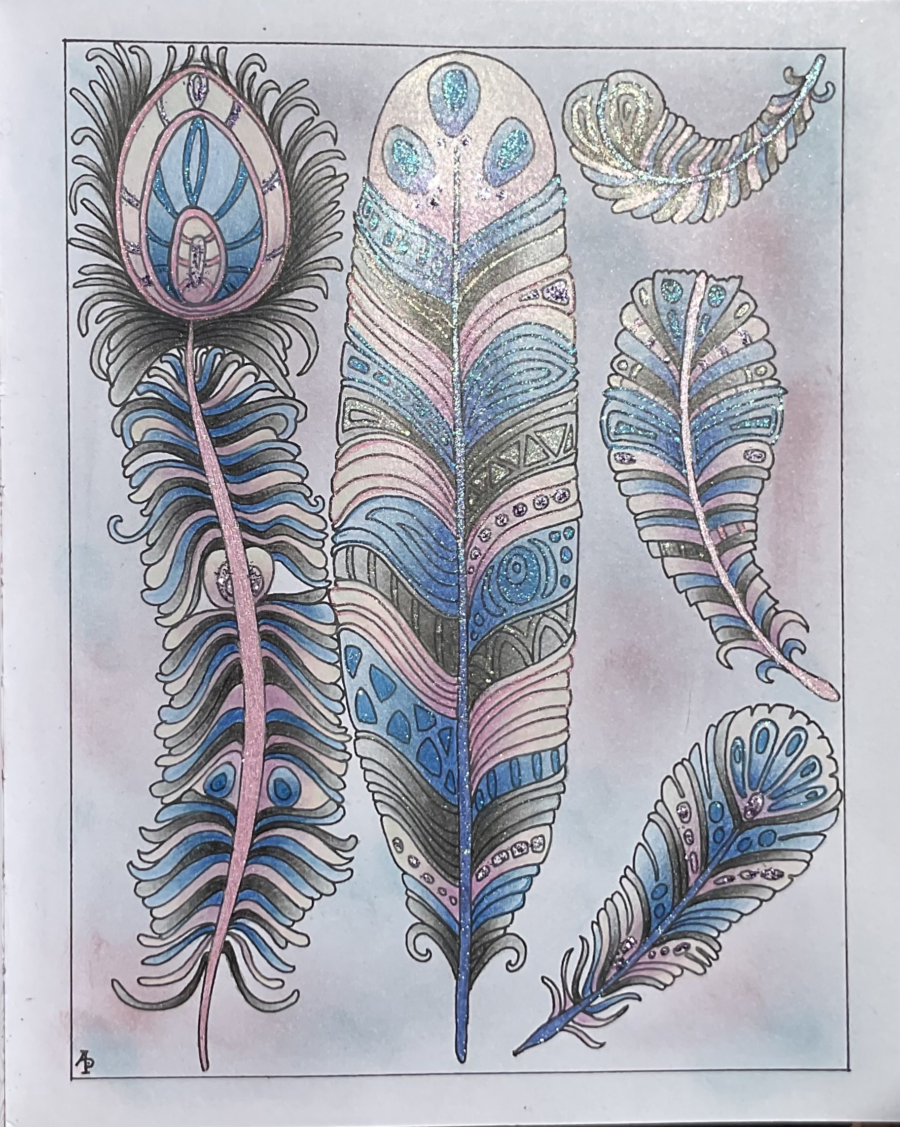 Finished coloring book pages-kleurboeken-materialen-ideeën opdoen.