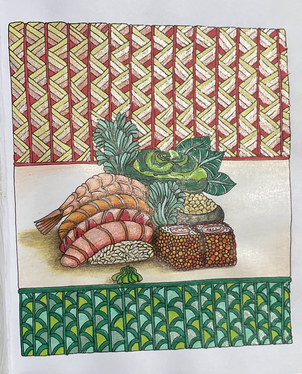 Finished coloring book pages-kleurboeken-materialen-ideeën opdoen.